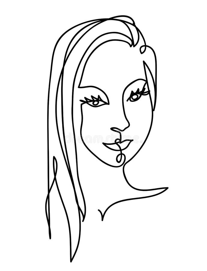 Portrait Face With Rose One Continuous Line Art Woman Girl Stock