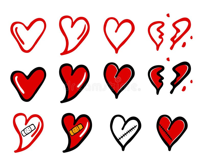 Simple Vector Red Hand Draw Doodle, Set 12 Style of Love Stock Vector ...