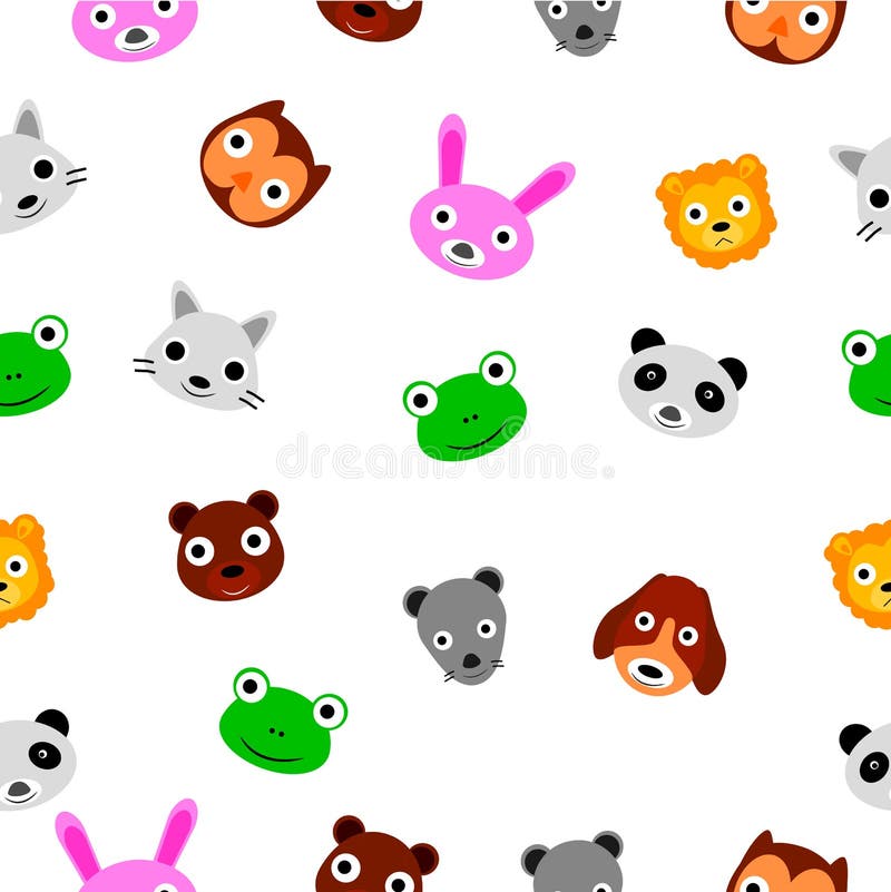 Simple Vector Seamless Background with Cute Animals Face Stock Vector ...