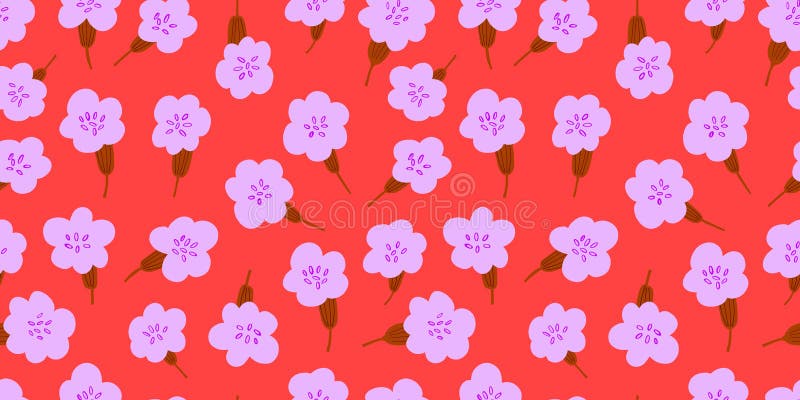 Simple Vector Seamless Pattern with Spring Flowers on Red. Ditsy ...