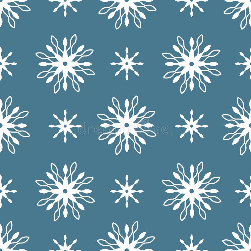 Simple Vector Seamless Pattern with White Abstract Snowflakes on Blue ...
