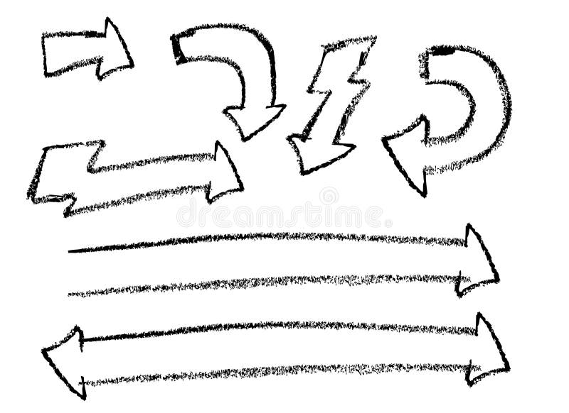 Simple Vector Set Black 7 Arrow Crayon Sketch, Isolated on White Stock ...