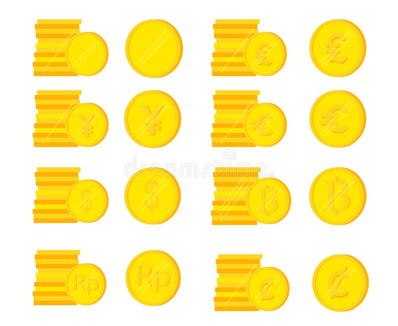 Simple Vector Set 8 Stack Golden Coin, Isolated on White Stock Vector ...