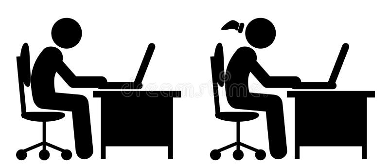 Simple Vector Set 2 Stick Man Stickman Man and Woman Sit Work with ...