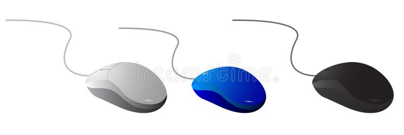 Simple Vector Set 3 Wired Computer Mouse, White Black Blue Stock Vector ...