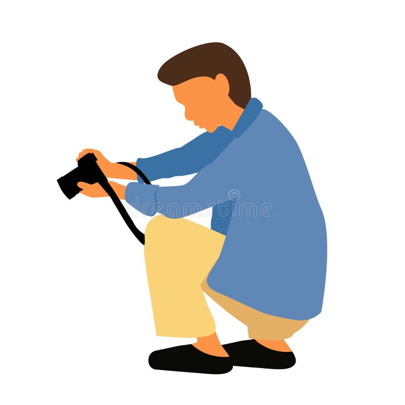 Simple Vector Sitting Photographer Take a Photo Using DSLR or ...