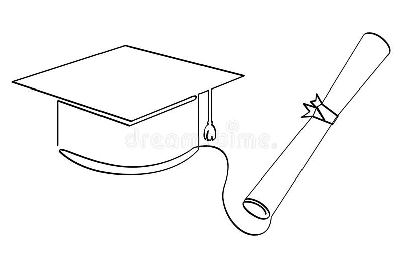 Simple Vector Sketch Graduation Cap Single One Line Art, Continuous ...