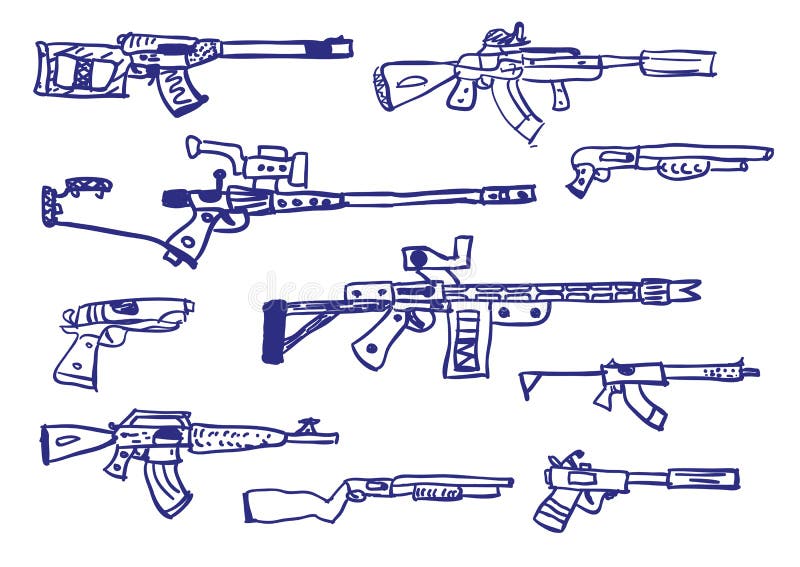 Simple Vector Sketch of Gun Stock Illustration - Illustration of simple ...
