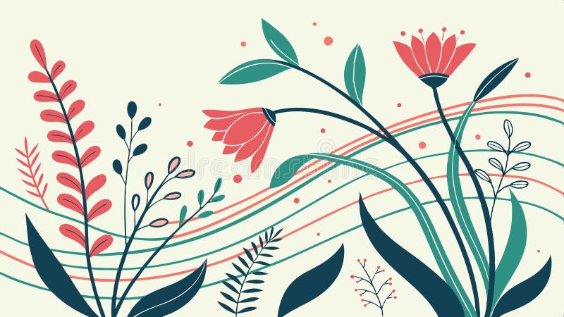 Simple Vertical Botanical Pattern with Stems, Leaves, and Small Flowers ...