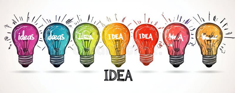Colorful Graphic Illustration of Light Bulbs Symbolizing Creativity and ...