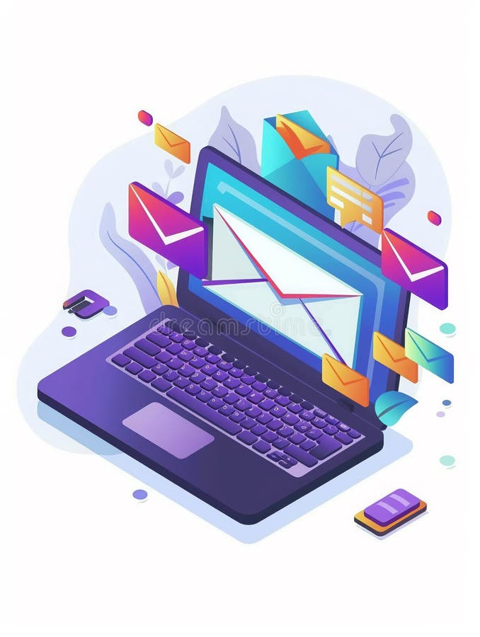 A Simple, Vibrant Image of an Open Laptop Displaying an Inbox ...