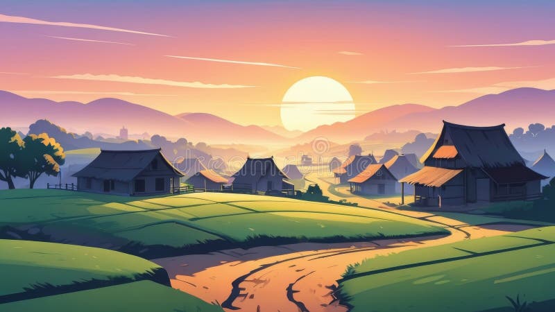 Simple Village View with Dawn in the Background, Ai Generated Stock ...