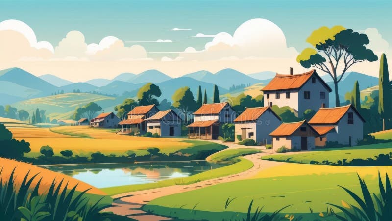Simple Village View with Daytime Background, Ai Generated Stock ...