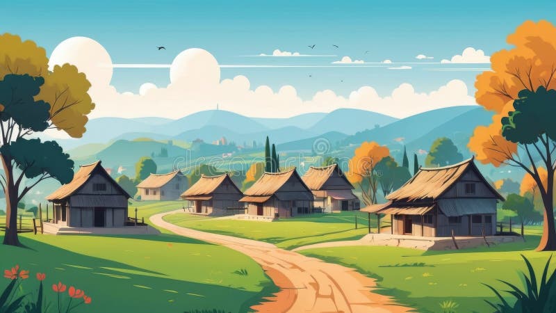 Simple Village View with Daytime Background, Ai Generated Stock ...