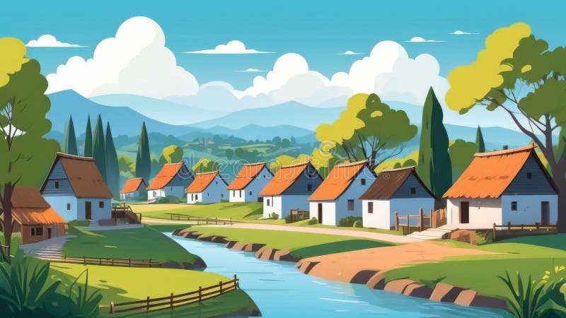 Simple Village View with Daytime Background, Ai Generated Stock ...