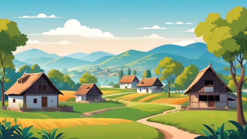 Simple Village View with Daytime Background, Ai Generated Stock ...