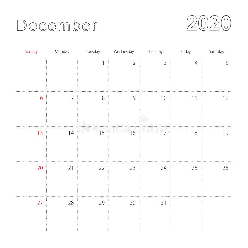 December 2020 Colorful Wall Calendar, Week Starts on Monday Stock ...