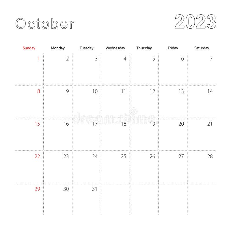Simple Wall Calendar for October 2023 with Dotted Lines. the Calendar ...