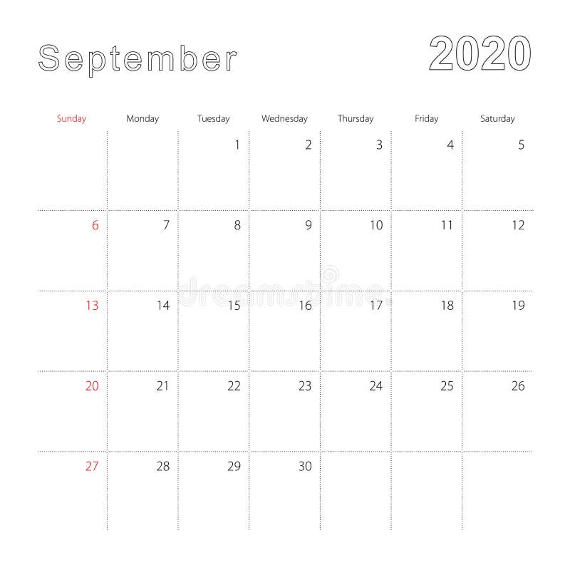 September 2020 Colorful Wall Calendar, Week Starts on Monday Stock ...