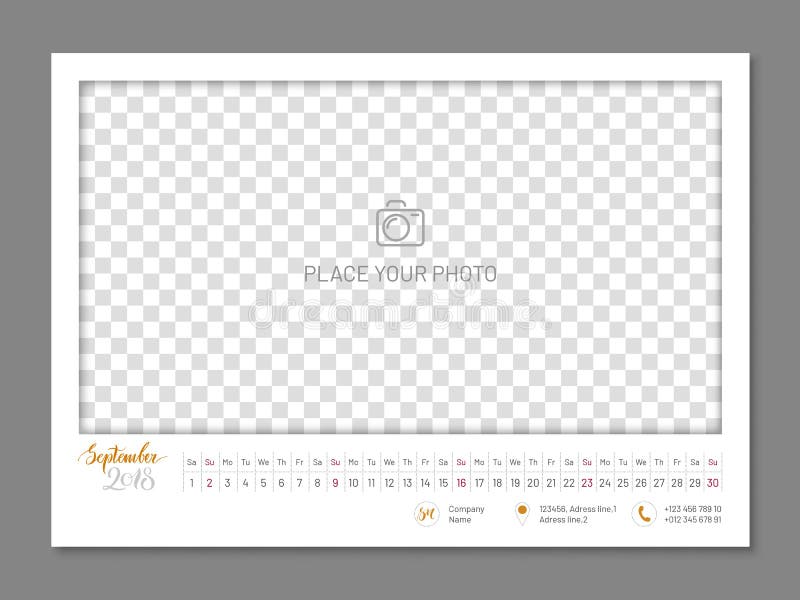 Simple Wall Calendar September 2018 Year, Flat, Isolated Stock Vector ...