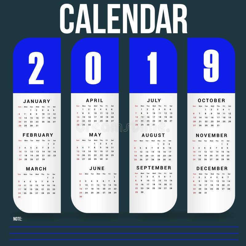 Simple Wall Calendar Template for 2019 Year Stock Illustration ...