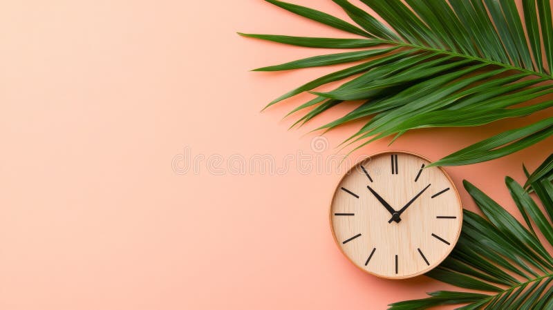 A Simple Wall Clock Featuring Palm Leaves Against a Pink Backdrop ...