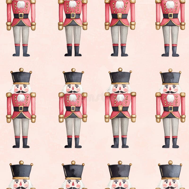 Simple Watercolor Nutcracker Seamless Pattern Design Stock Illustration ...