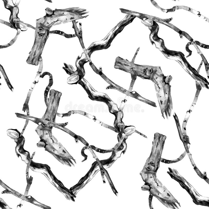 Simple Watercolor Pattern, Old Dry Tree Branches, Seamless Wallpaper ...
