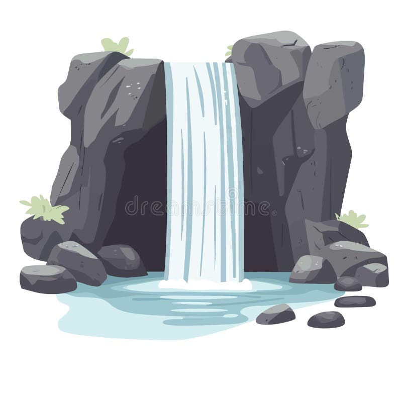 Simple a Waterfall Flowing into a Pool Surrounded by Rocks. Flar Vector ...