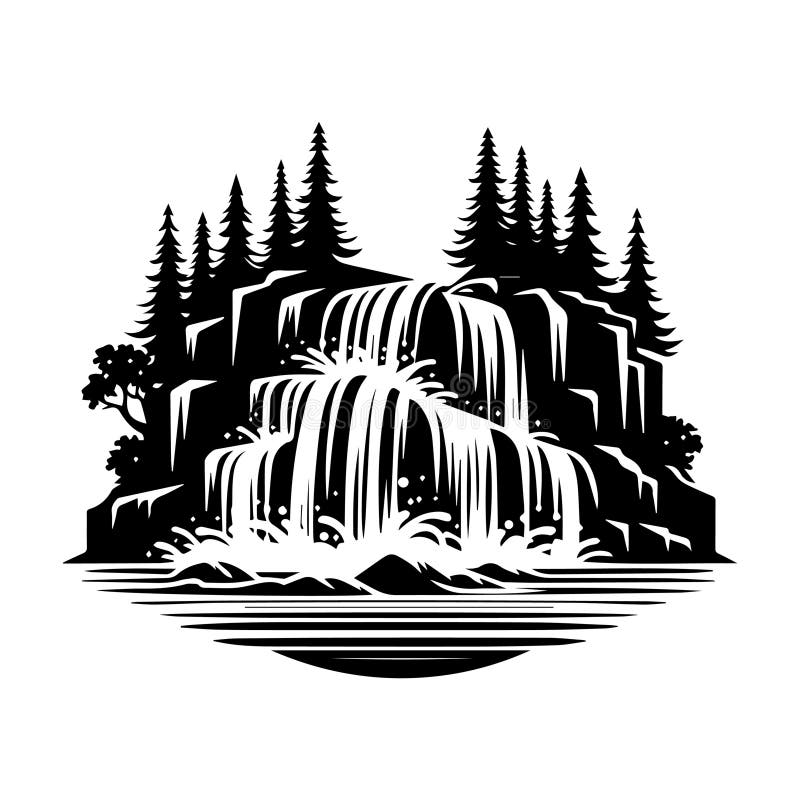Simple Waterfall Forest Icon with Modern Logo and Illustration. Stock ...