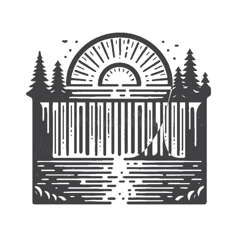 Simple Waterfall at Sunset Vector Vintage Retro Logo Design. Stock ...