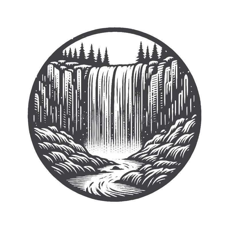 Simple Waterfall View Vector Vintage Retro Logo Illustration Design ...