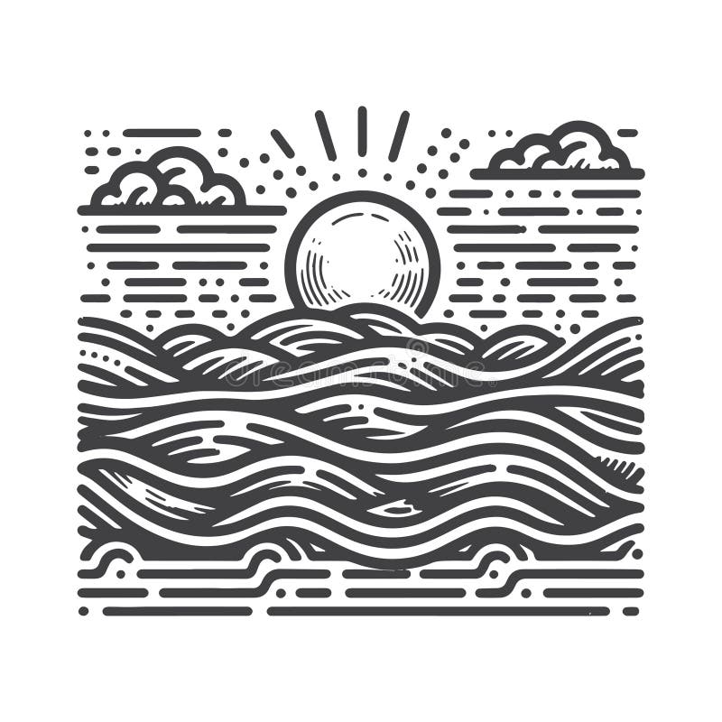 Waves at Low Tide Icon Vintage Retro Logo Illustration Vector Design ...