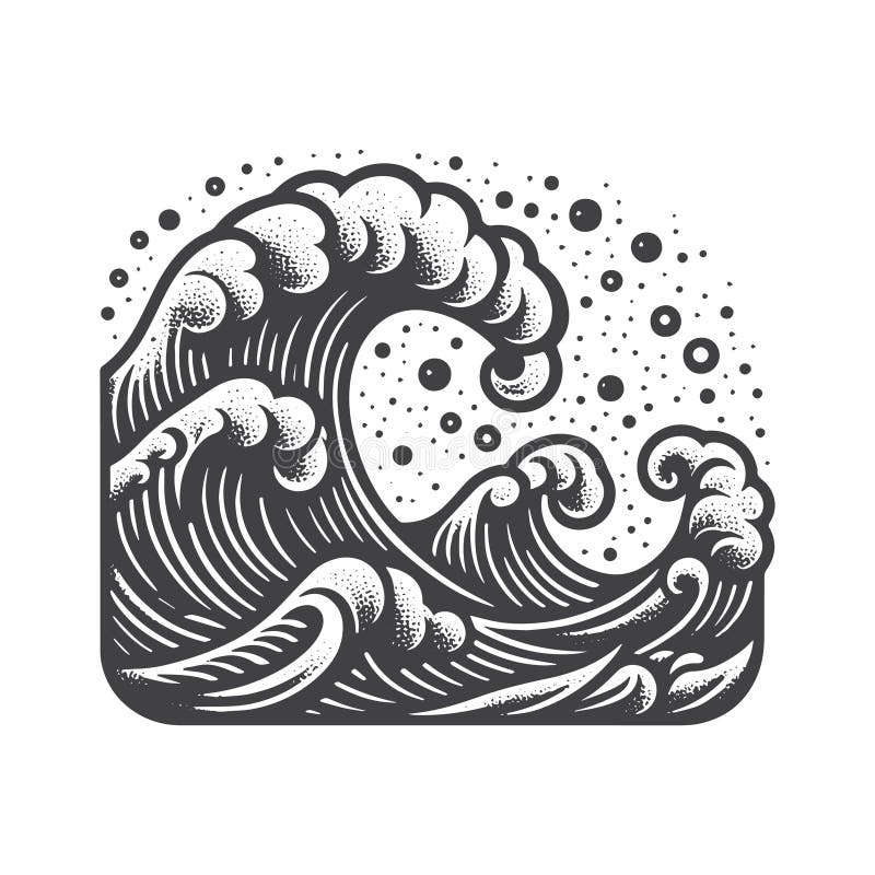 Storm Waves Rolling Vintage Retro Vector Icon Design Ocean Illustration ...