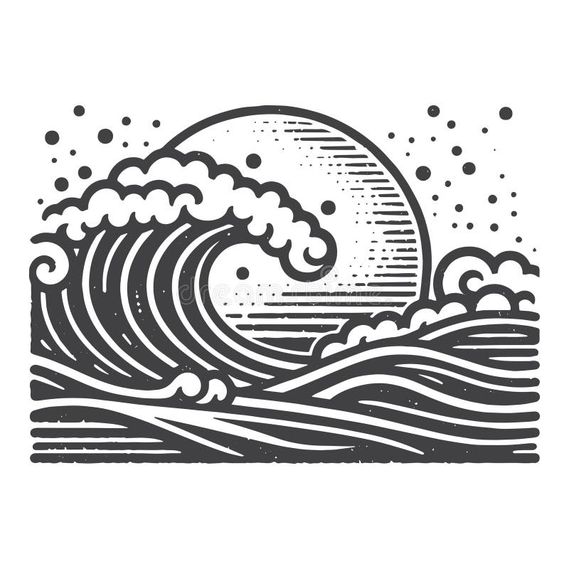 Waves during Storm Icon Vintage Retro Logo Illustration Vector Design ...
