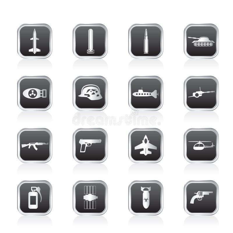 Simple Weapon, Arms and War Icons Stock Vector - Illustration of button ...