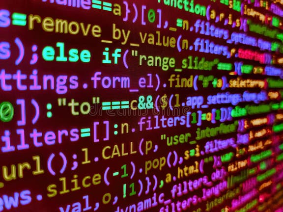 Simple Website HTML Code with Colourful Tags in Browser View on Dark Background. Data Bits ...