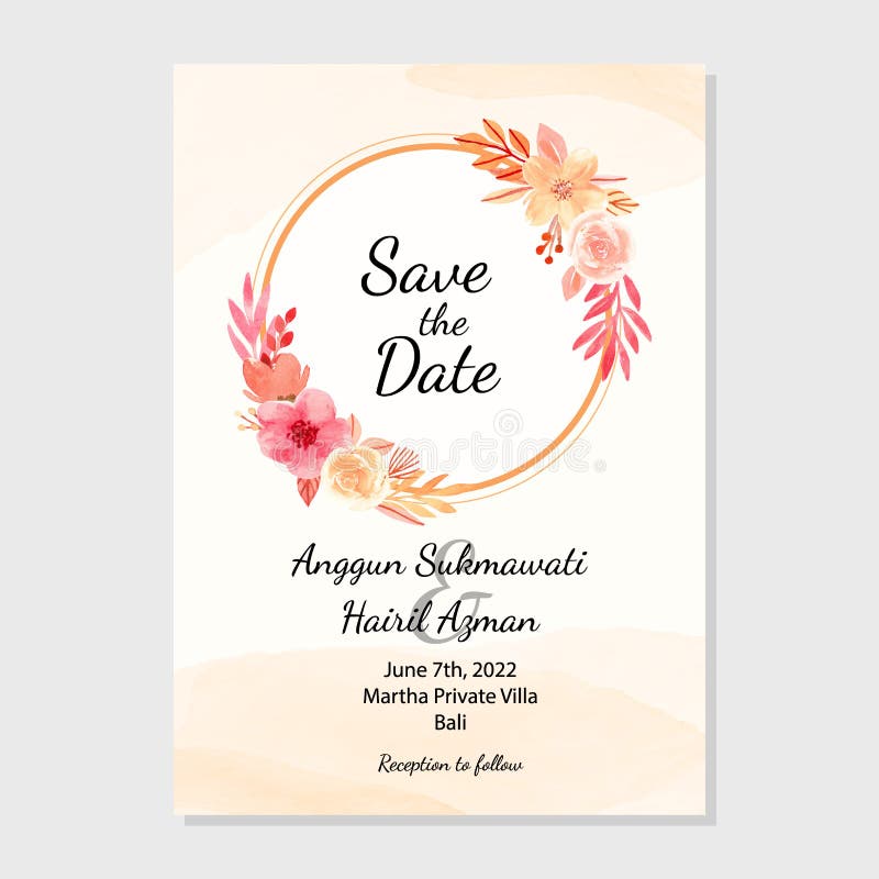Simple Wedding Invitation Design with Watercolor Floral Stock Vector ...