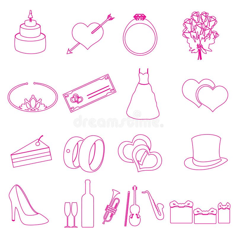 Simple Wedding Red Outline Icons Set Eps10 Stock Vector - Illustration ...