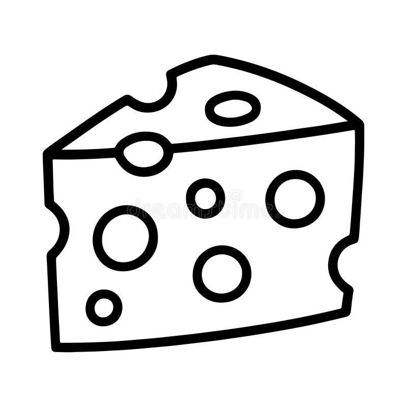 Simple Wedge of Cheese with Holes Line Art Silhouette White Background ...