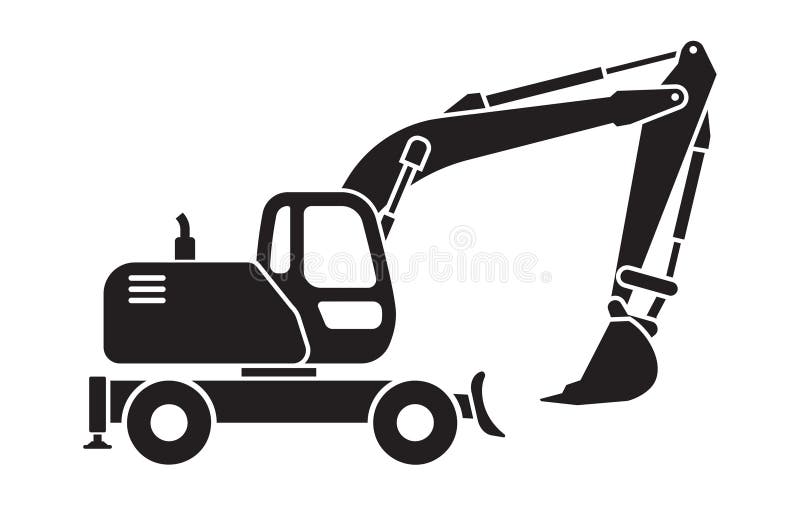 Simple Wheeled Excavator Digger Silhouette Stock Vector - Illustration ...