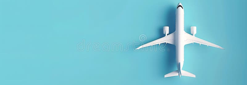 Simple White Airplane Model on Blue Background - Flat Lay Stock ...