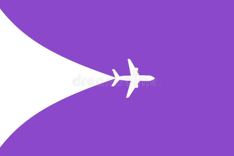 Simple White Airplane Silhouette Flying on Purple Background Stock ...