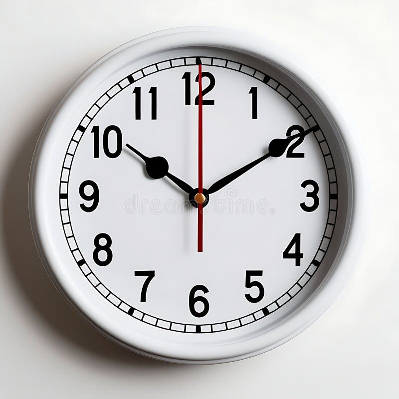 A Simple White Analog Clock Shows Twelve Oclock Stock Photo - Image of ...