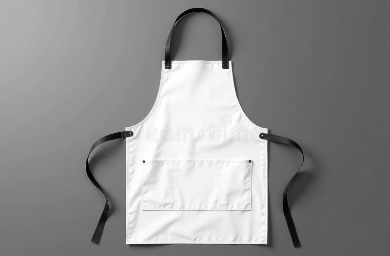 A Simple White Apron with Black Straps is Laid Flat Against a Gray ...