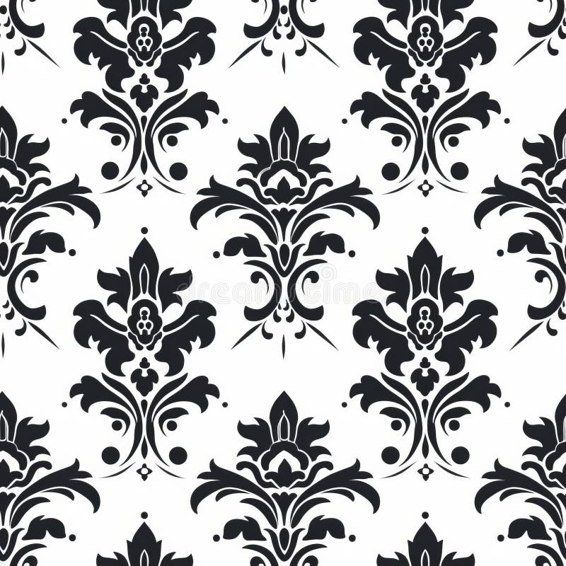 Black and White Floral Damask Vector Icons on White Background Stock ...