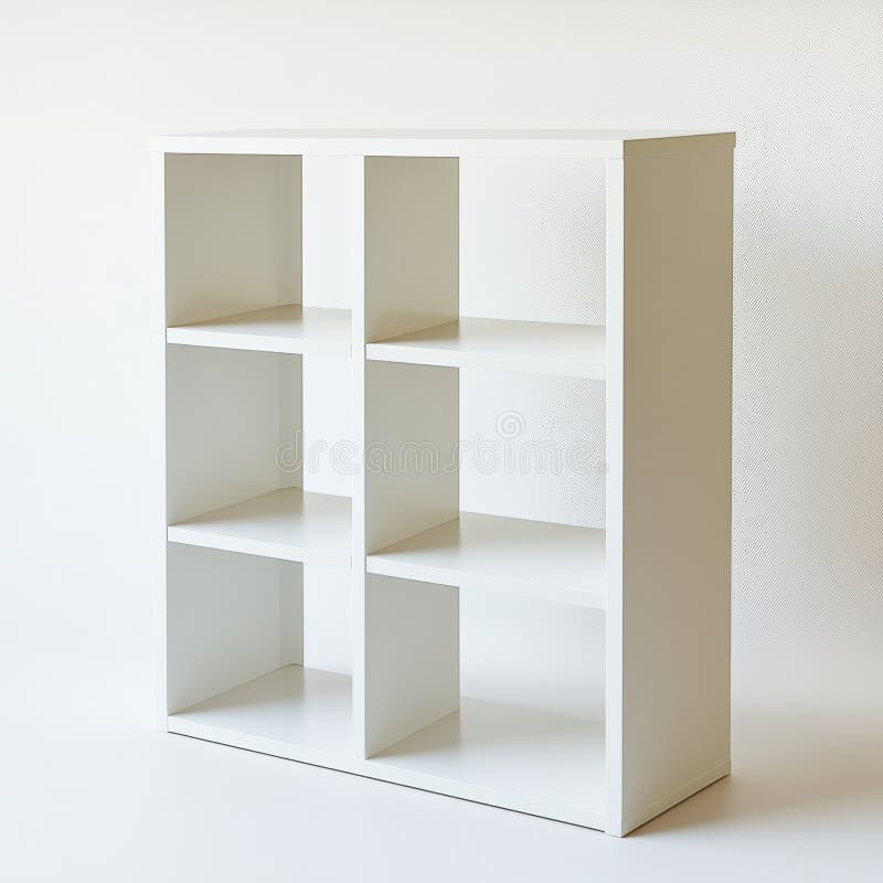 A Simple White Bookshelf with Six Open Compartments for Storage and ...