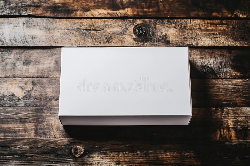 Simple White Box Mockup on Rustic Dark Wood Texture Background Stock ...