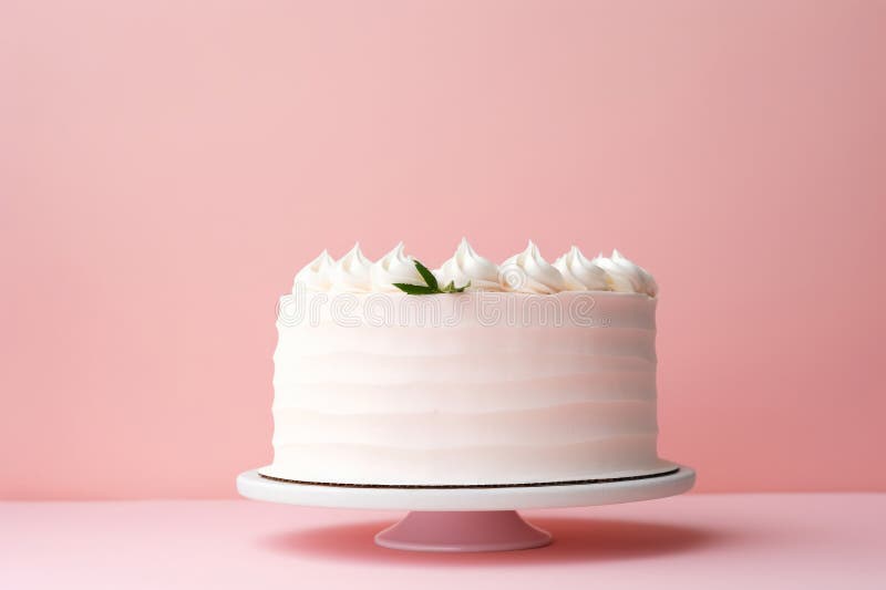 Simple Vanilla White Cake on a Solid Light Pink Background with Empty ...