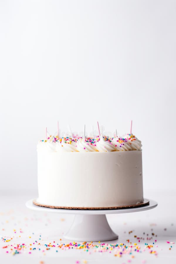 Simple Vanilla White Cake on a Solid White Background with Empty Space ...